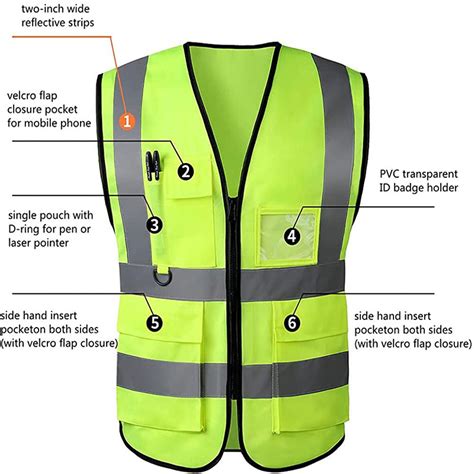 High Visibility Safety Vest Reflective Strips Multi Pockets And Zipper