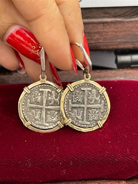 Atocha Coin Dangle Earrings In 14kt Solid Gold Bezel Etsy