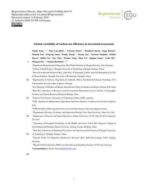 Pdf Global Variability Of Carbon Use Efficiency In Terrestrial Ecosystems