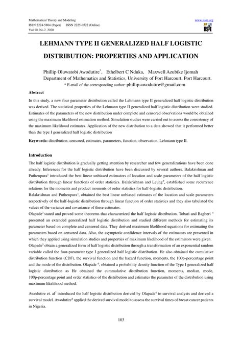 Pdf Lehmann Type Ii Generalized Half Logistic Distribution