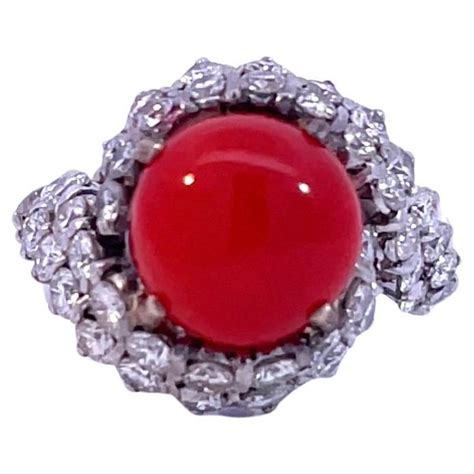 Coral Ring With Diamonds For Sale At 1stdibs