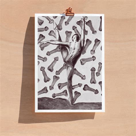 Full Frontal Nudity Watercolor Black And White Print Phallic Etsy
