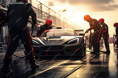 Premium Photo Professional Pit Crew Race Car Arrives In The Pit Motor