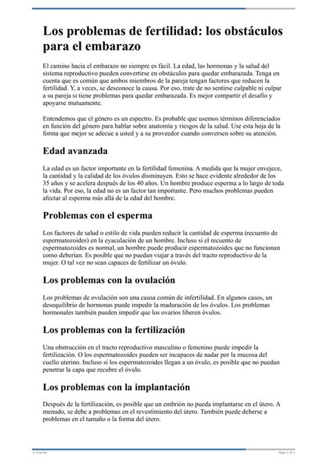 Text Los Problemas De Fertilidad Los Obstáculos Para El Embarazo Healthclips Online