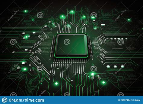 Glowing Neon Circuit Board Chip Tech Background Generative Ai Stock