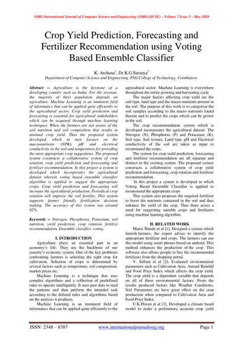 Pdf Crop Yield Prediction Forecasting And Fertilizer Recommendation Using Voting Based