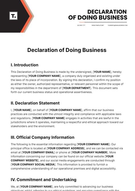Free Declaration Of Doing Business Template To Edit Online