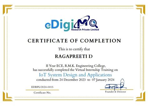 finished aiot internship with hands on experience ragapreeti d posted