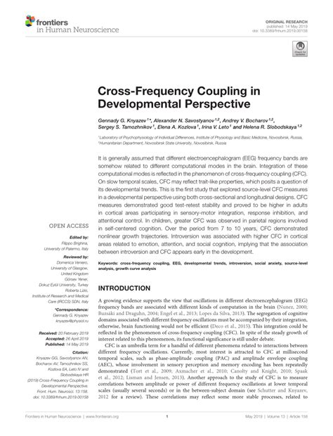 Pdf Cross Frequency Coupling In Developmental Perspective