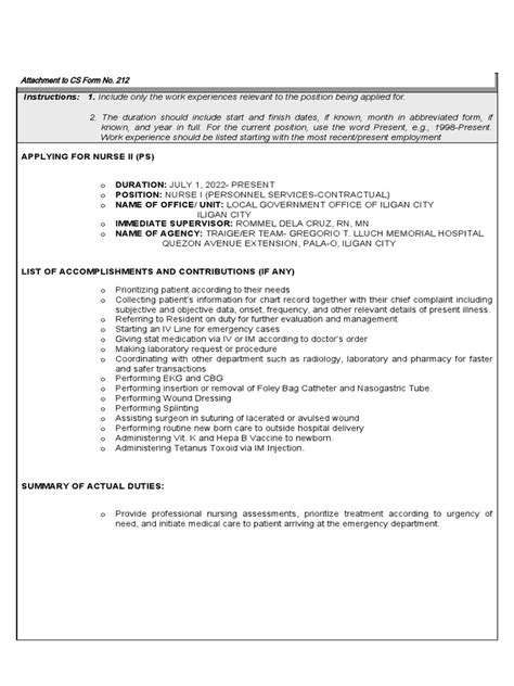 Sample Attachment To Cs Form No 212 Download Free Pdf Patient Nursing Sample Attachment To Cs Form No 212 Download Free Pdf Patient Nursing