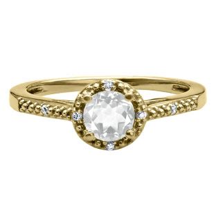 Round Cut White Topaz Birthstone Diamond Yellow Gold Ring Gemologica