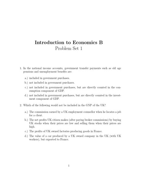 Introduction To Economics B Problem Set 1 Pdf Finance And Money