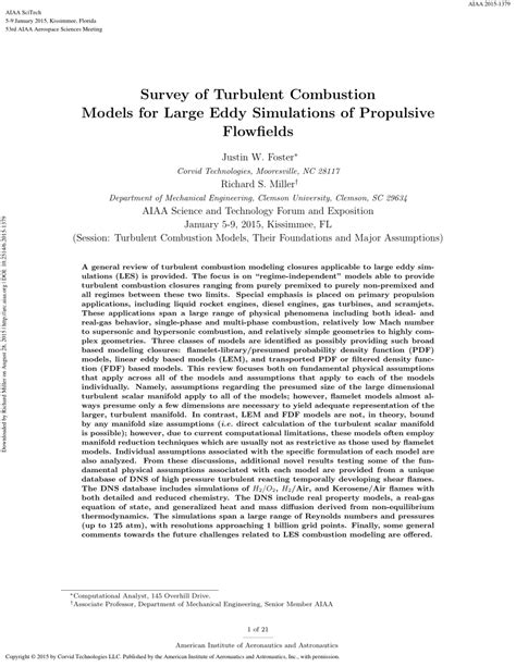 Pdf Survey Of Turbulent Combustion Models For Large Eddy Simulations Of Propulsive Flowfields