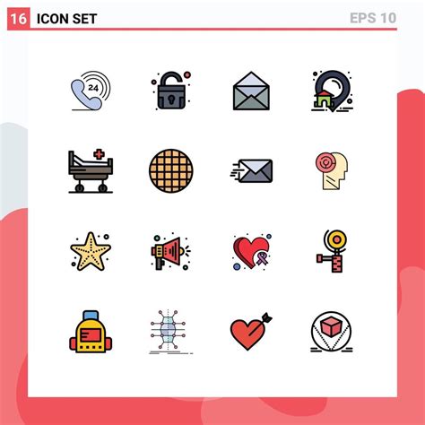 Set Of 16 Vector Flat Color Filled Lines On Grid For Medical Bed Mail Real House Editable