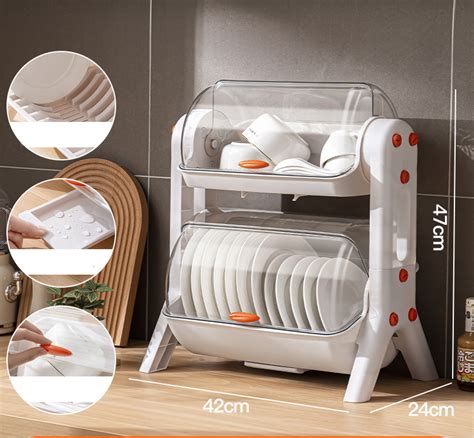 【tvc】cod Kitchen Dish Rack With Cover Plate Organizer Cabinet Aesthetic Dustproof Drainer