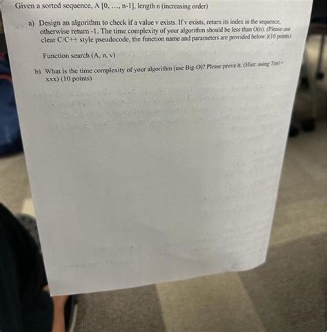 Solved Given A Sorted Sequence A 0n−1 Length N
