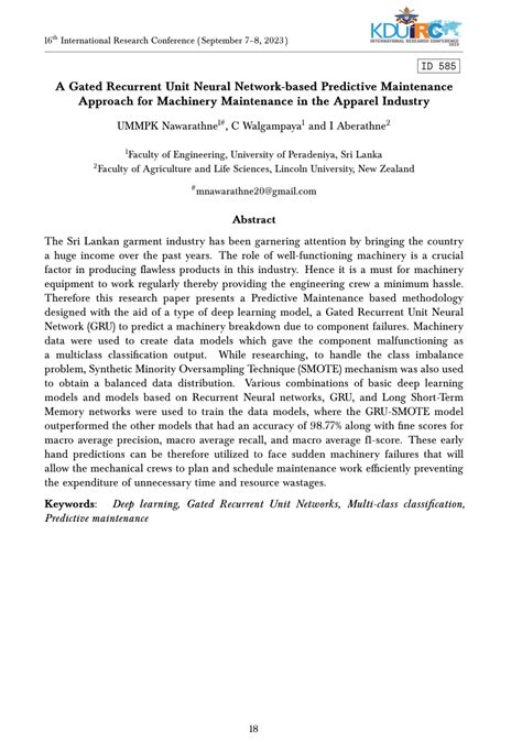 Pdf A Gated Recurrent Unit Neural Network Based Predictive Maintenance Approach For Machinery