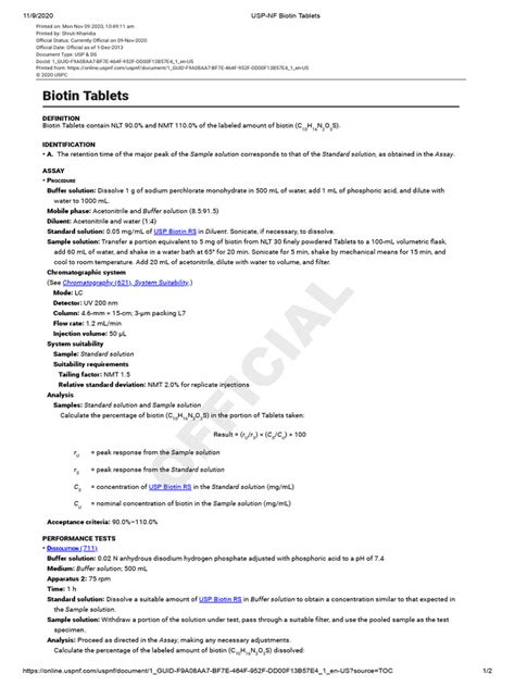 Usp Nf Biotin Tablets Pdf Chromatography Buffer Solution