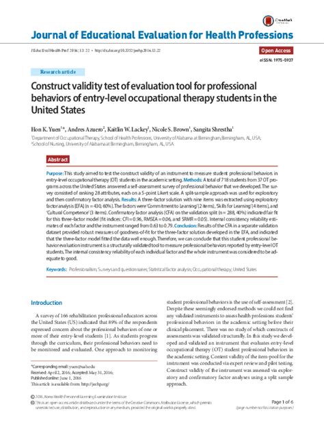 Pdf Construct Validity Test Of Evaluation Tool For Professional