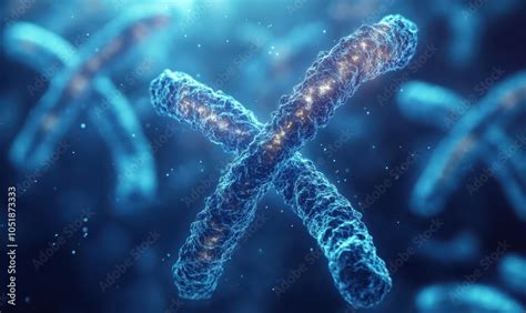 X And Y Chromosome On Blue Background Chromosomes With Dna Helix
