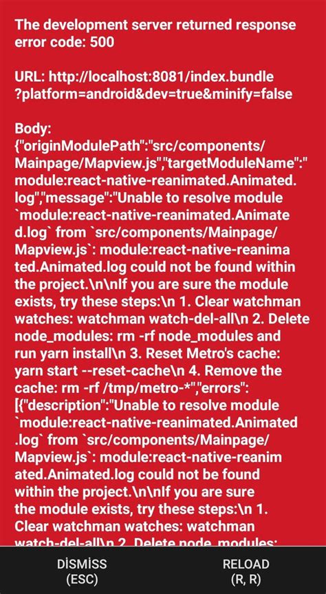 React Native The Development Server Returned Response Error Code 500