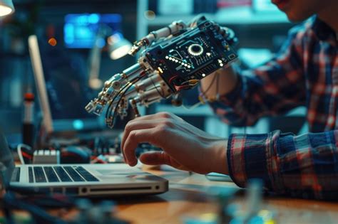 Premium Photo It Programmer Coding Arduino For Robotic Arm At Tech Center