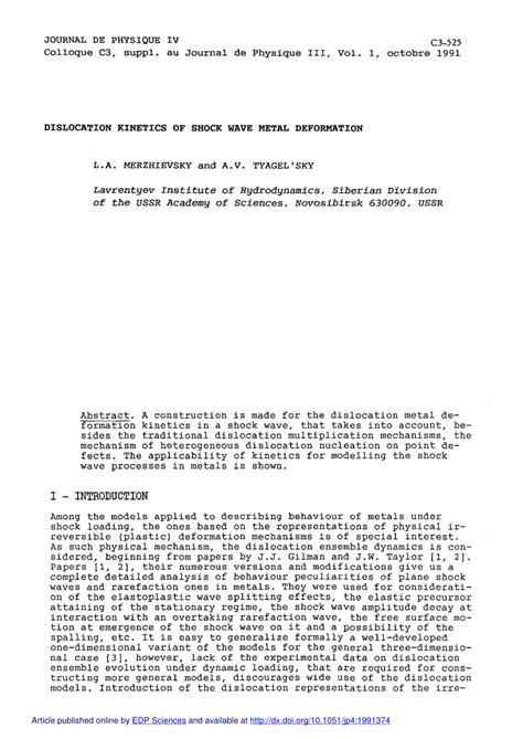 Pdf Dislocation Kinetics Of Shock Wave Metal Deformation