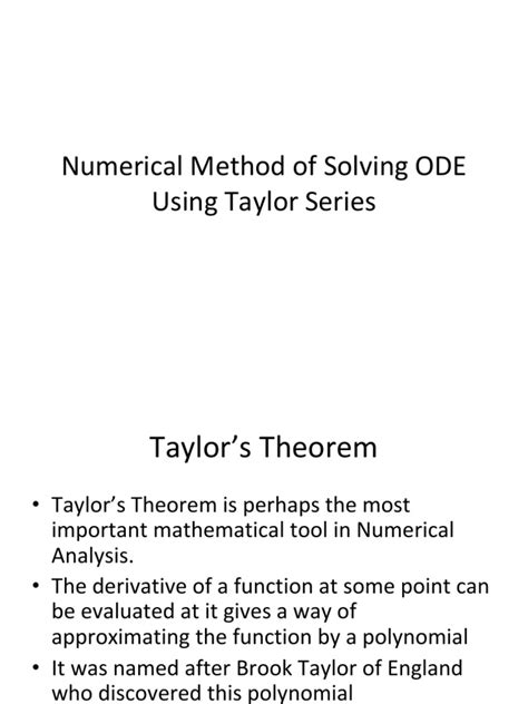 Numerical Method Of Solving Ode Using Taylor Series Pdf