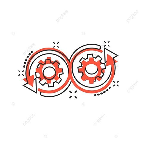 Devops Comic Icon With Cog And Arrow Product Devops Process Vector Devops Comic Icon With Cog And Arrow Product Devops Process Vector
