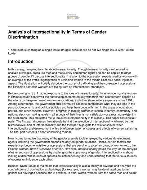 Analysis Of Intersectionality In Terms Of Gender Discrimination
