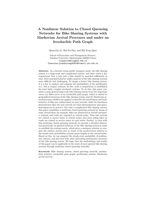 Pdf A Unified Framework For Analyzing Closed Queueing Networks In Bike Sharing Systems