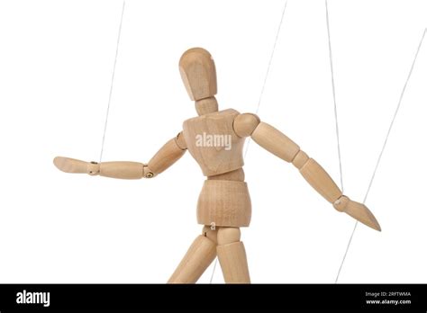 One Wooden Puppet With Strings On White Background Stock Photo Alamy
