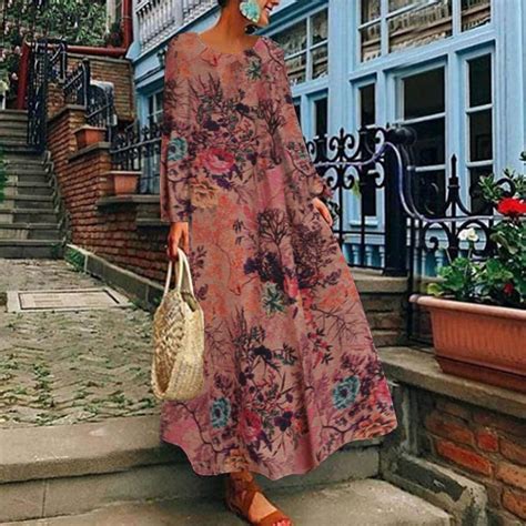 Купити Жіноча сукня з квітковим принтом Zanzea Весняна повсякденна довга мішкувата сукня з