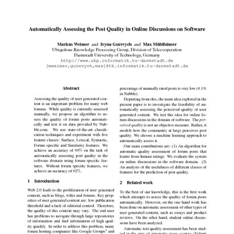 Automatically Assessing The Post Quality In Online Discussions On