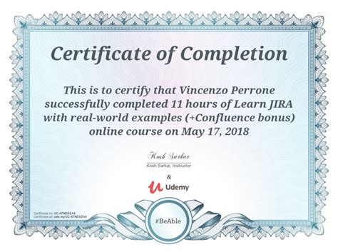 vincenzo perrone on linkedin completion certificate for learn jira