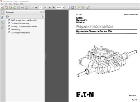 Eaton Hydrostatic Transaxle Series 850 Repair Manual Pdf Download