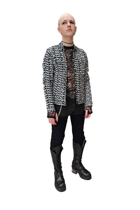Men S Stretch Twill Sex Print Trucker Jacket Lip Service Clothing