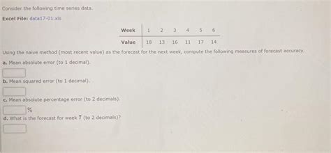 Solved Consider The Following Time Series Data Excel File