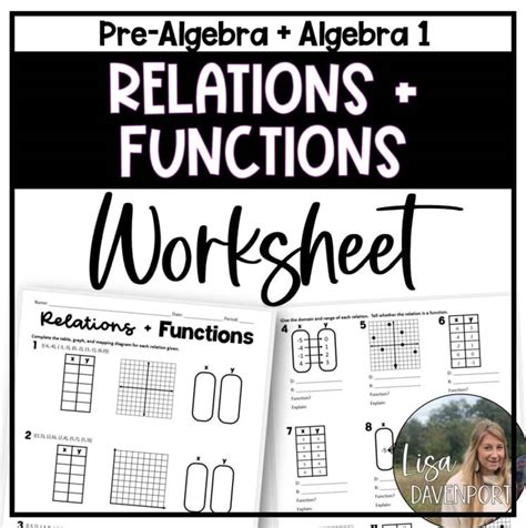 Relations And Functions Algebra 1 Skills Practice Worksheet By Lisa Davenport