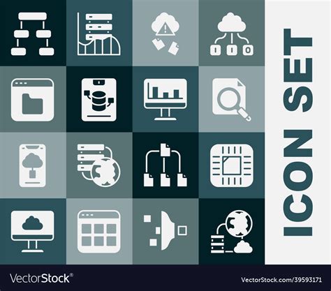 Set Network Cloud Connection Processor With Cpu Vector Image