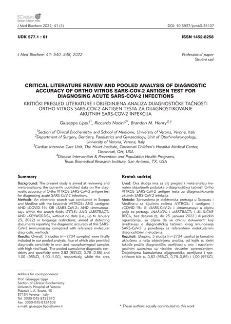 Pdf Critical Literature Review And Pooled Analysis Of Diagnostic