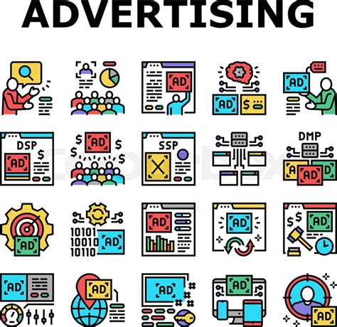 Programmatic Advertising Service Icons Set Vector Audience Colourbox