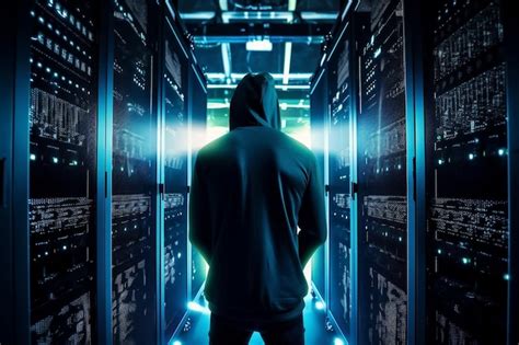 Premium Photo Hacker Criminal Standing In A Tech Room Generative Ai