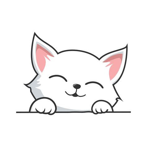 White Cat Hide Cute White Pussy Cat Vector Art At Vecteezy