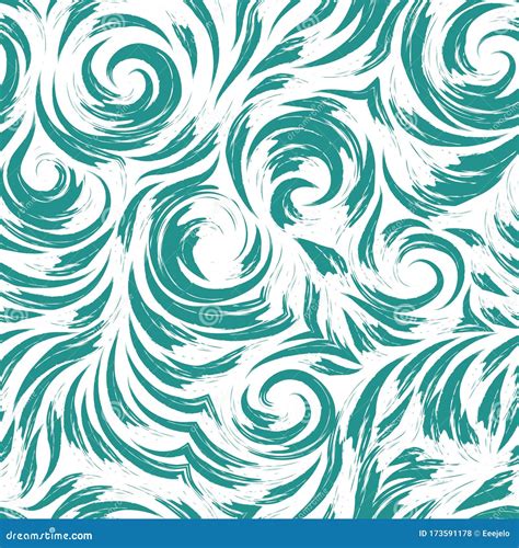 Seamless Vector Turquoise Pattern Of Smooth Lines In The Form Of Circles And Spirals Texture