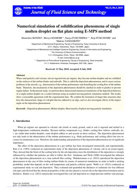 Pdf Numerical Simulation Of Solidification Phenomena Of Single Molten Droplet On Flat Plate