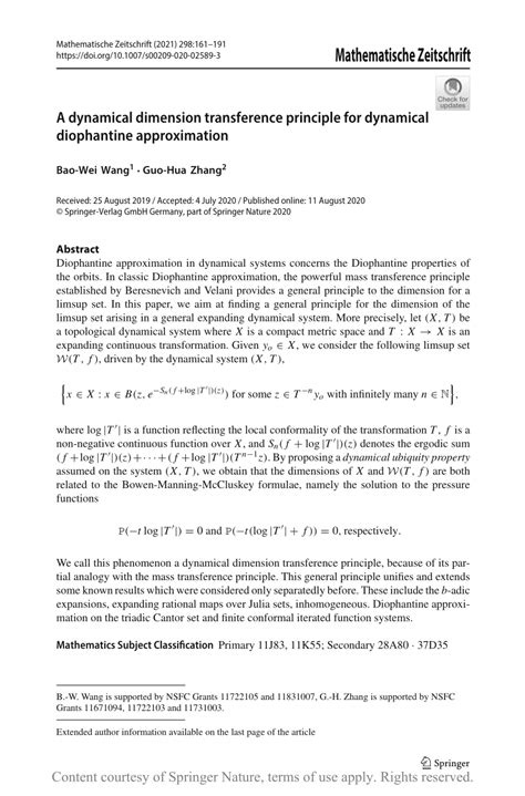 A Dynamical Dimension Transference Principle For Dynamical Diophantine Approximation Request Pdf