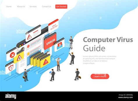 Isometric Flat Vector Landing Pate Template Of Computer Virus Alert Notification Hacking