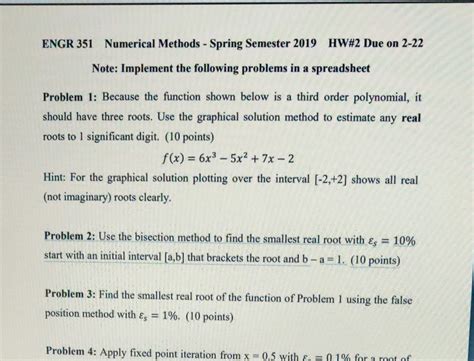 Solved Engr 351 Numerical Methods Spring Semester 2019 Hw2