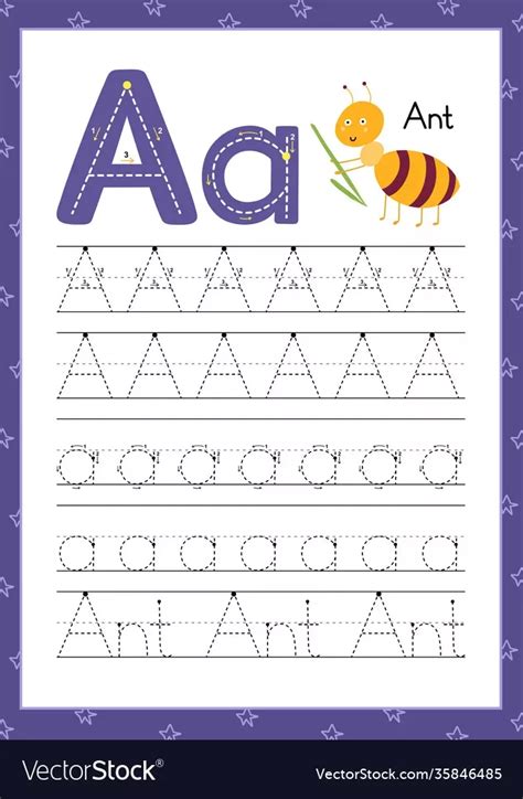 Letter A Handwriting Practice Worksheet Learning Vector Image